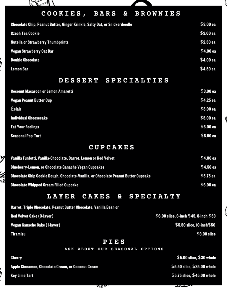 Bakery Menu - Quacks Bakeries